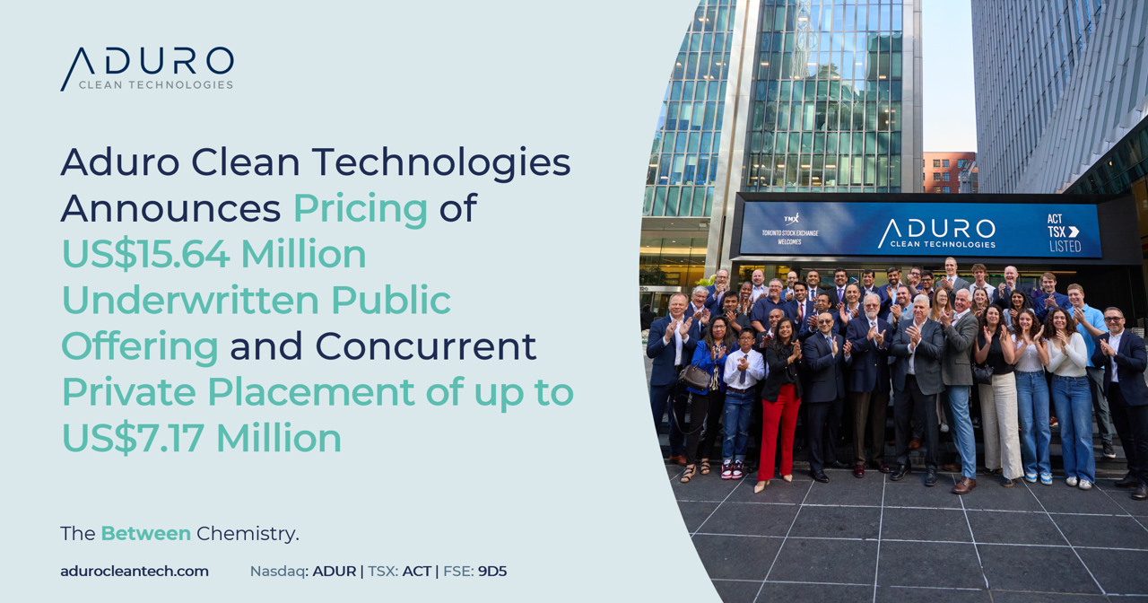 Aduro Clean Technologies Announces Pricing of US$15.64 Million ...