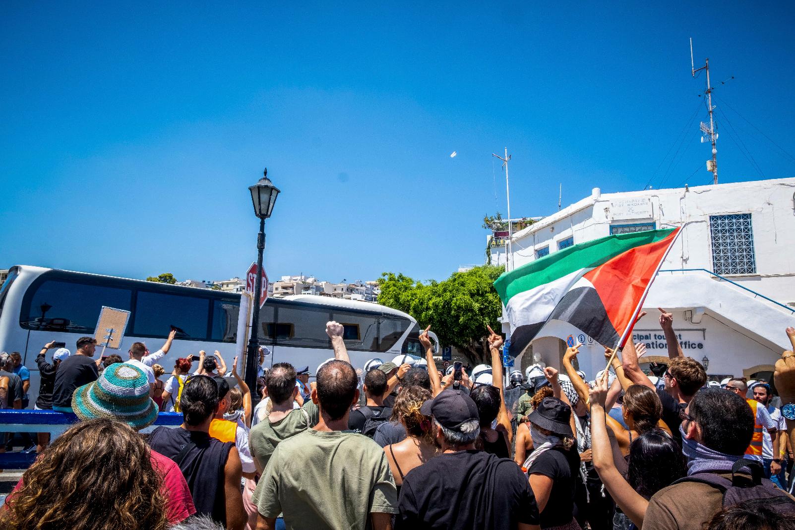 Anti-war demonstrators protest the arrival of an Israeli cruise ship on ...